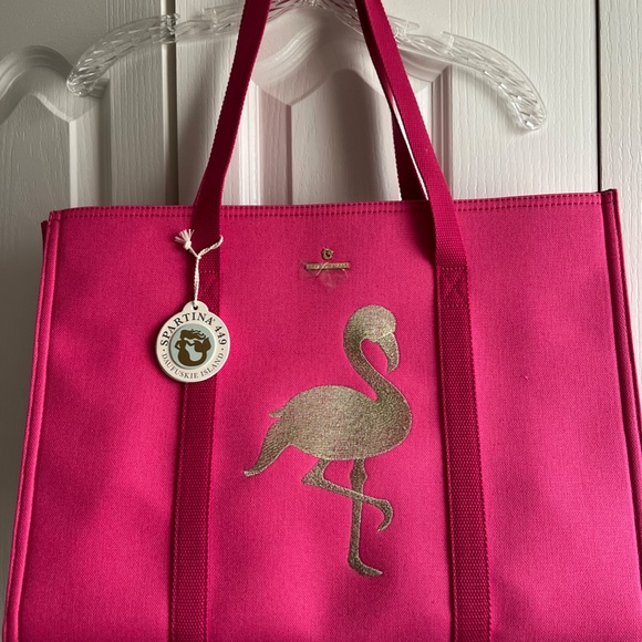 Spartina 449 | Bags | Nwt Spartina 449 Pink Embroidered Flamingo Carry ...